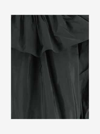 Saint Laurent Womens Silk Top Ruffled Neckline Dark Green Tops