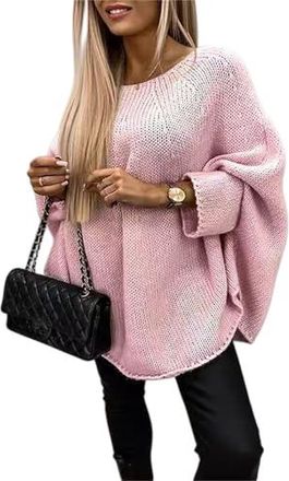Generic Cape en tricot &eacute;l&eacute;gante pour femme - Pull surdimensionn&eacute; &agrave; manches chauve-souris - Pull ample pour un usage quotidien d&eacute;contract&eacute;, rose, XXL-6XL