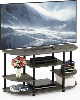 Furinno JAYA Schlichtes Design Eck-TV-Ständer, Französische Eiche/Schwarz, Ecke mit PVC-Rohr