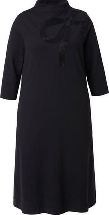 Ulla Popken Midikleid Punto-Midikleid Perlen A-Linie Stehkragen 3/4-Arm