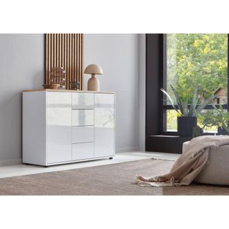 BMG M&ouml;bel BMG M&ouml;bel Kommode &raquo;Mailand 11&laquo; in Artisan/ wei&szlig; Hochglanz lackiert, Schubladenkommode Anrichte Sideboard