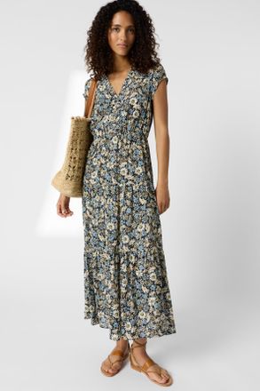 Gerard Darel Robe longue et cintr&eacute;e &agrave; fleurs - REINA - Turquoise