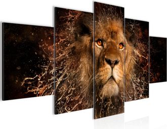 Runa Art Bild Wohnzimmer Schlafzimmer Afrika Löwe 5 Teilig Abstrakt Tiere Schwarz Gold Wandbilder auf Vlies Leinwand 040753a