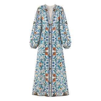 Farm Rio Flora Tile Scallop Euroflax Premium Leinen Maxikleid - - Dresses - Damen - Mehrfarbig - S