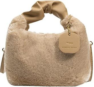 Generic Sac &agrave; bandouli&egrave;re en peluche pour femme - Sac &agrave; main tendance avec poign&eacute;e sup&eacute;rieure - Sac &agrave; bandouli&egrave;re avec fermeture &eacute;clair, kaki, Small