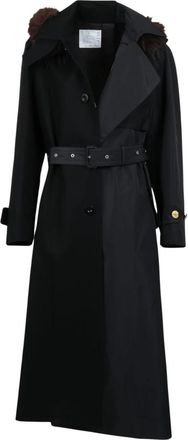 sacai Wollflanell x Taffeta Bonding Mantel - - Coats - Damen - Schwarzk - M