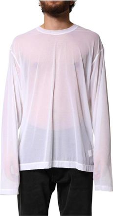 Dolce & Gabbana Homme, Tops, Blanc, Taille: L Nylon Long Sleeve Crewneck T-Shirt