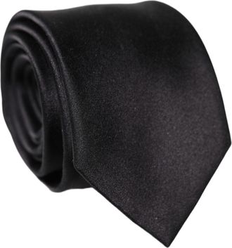 Dolce & Gabbana Womens Black Solid Silk Satin Wide Adjustable Men Necktie Tie