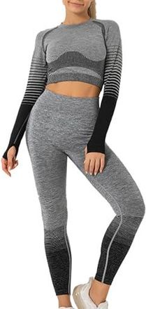 SHEKINI Surv&ecirc;tement Ensembles Sportswear 2 Pi&egrave;ces pour Femme Tenue de Sport Sans Coutures Manches Longues Crop Top + Leggings de Sport Tenue Yoga Femme Fitnes