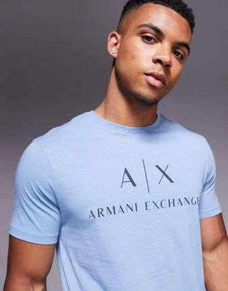A|X Armani Exchange Kurzärmliges T-Shirt in Hellblau mit mittigem Logo
