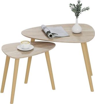 HOMCOM Lot de 2 Tables Basses gigognes Design scandinave Pieds en Bois et Plateau en Bois, Aspect Naturel
