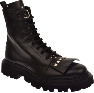 John Richmond Homme, Chaussures, Noir, Taille: 44 EU Bottes &agrave; Lacets Orn&eacute;es de Franges et de Clous