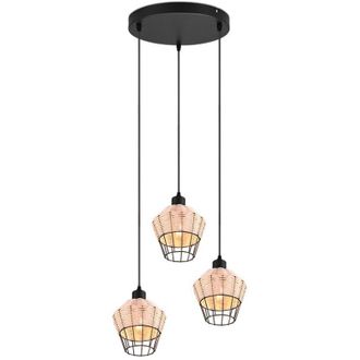 Trio Leuchten L&uacute;zete - Suspension 3 Lumi&egrave;res Rotin Naturel Galadriel