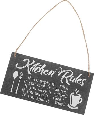 FOMIYES Holz T&uuml;rschild K&uuml;chenregeln mit Seil zum Aufh&auml;ngen Quadratisches Landhaus Wandschild K&uuml;chenwanddeko mit Lustigen Spr&uuml;chen und Umrechnungstabelle