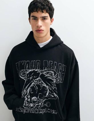 Weekday Oversized-Kapuzenpullover mit Beyond Reach Grafikprint in Schwarz