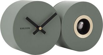 Karlsson Horloge mural en m&eacute;tal mat Duo Cuckoo Kaki