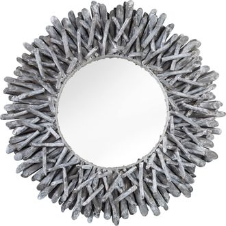 Invicta Interior Außergewöhnlicher Teakholz Spiegel Riverside 80cm grau Treibholz Wandspiegel Rahmen aus Teakholz-Ästen Badspiegel