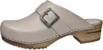 Sanita Urban | Sabots Ouverts | Produit Original Fabriqu&eacute; &agrave; la Main pour Femme | Sabots en Cuir avec Semelle en Bois | Gris | 37 EU