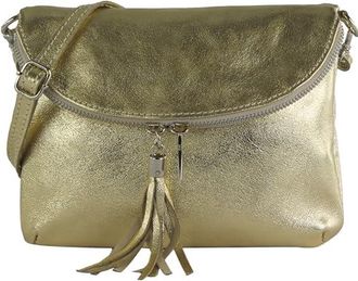 modamoda.de T07LEDER - Petit sac à bandoulière en cuir italien, Métal doré clair, s