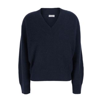 Brunello Cucinelli Femme, Pulls, Bleu, Taille: 40 FR Pull c&ocirc;tel&eacute; en cachemire scintillant