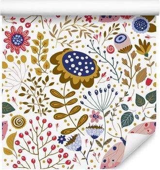 OEM Carta Da Parati Con Fiori Bianchi, Crema, Corallo E Beige Per Soggiorno E Camera Da Letto, 50x1000 Cm