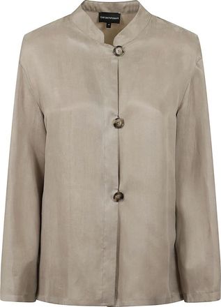 Emporio Armani Femme, Vestes, Beige, Taille: 36 FR Veste Textur&eacute;e &agrave; Col Mao