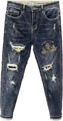 Generic Pantalon d&eacute;chir&eacute; pour homme avec trous Pantalon de cowboy d&eacute;chir&eacute; V&ecirc;tements classiques cass&eacute;s, Jeans Bleu Fonc&eacute;, 31 W