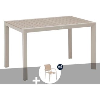 Hesperide Table de jardin rectangulaire alu Evasion 4 places effet bois Lin et argile + 4 fauteuils Piazza - Hesp&eacute;ride