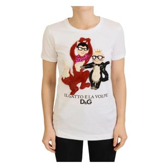 Dolce & Gabbana Wei&szlig;e Texturierte T-Shirt Kurzarm - - Tops - Damen - Wei&szlig; - S