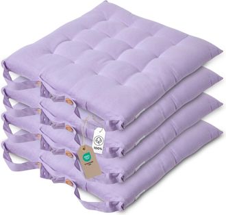 Homescapes 4er Set Stuhlkissen 40x40 cm Flieder - Sitzkissen Outdoor/Indoor mit Baumwollbezug, Sitzpolster waschbar und Oeko-TEX-Zertifiziert f&uuml;r Esszimmer-, K&uuml;c