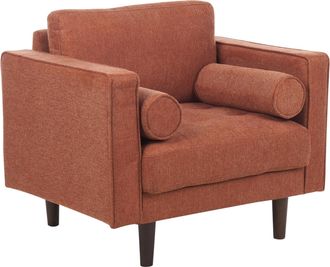 Beliani Sessel Stoffbezug braun Holzbeine Dicke Sitzkissen schmale Armlehnen Retro Nurmo