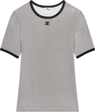 Courr&egrave;ges T-Shirt mit Hahnentrittmuster - Grau