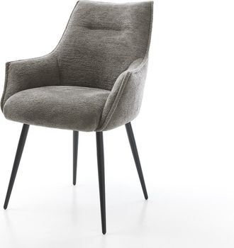 DELIFE Esszimmerstuhl Alja-Flex mit Armlehnen Boucl&eacute; Soft Schlamm 4-Fu&szlig; konisch Schwarz Taschenfederkern, Esszimmerst&uuml;hle