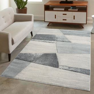 Carpet City Teppich Kurzflor Grau - 200x290 cm - Moderne Wohnzimmer-Teppiche Geometrisch mit 3D-Optik - Flachflor Bodenbelag Deko Schlafzimmer, Esszimmer