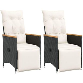 vidaXL Gartensessel mit Kissen 2 Stk. Verstellbar Schwarz Poly Rattan - Vidaxl