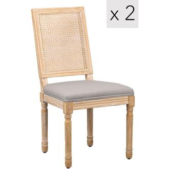 Nordlys Nordlys - Lot de 2 Chaises Classiques Salle a Manger Bois Cannage Rotin Tissu
