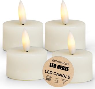 Matches 21 LED Teelichter 4er Set aus Echtwachs mit Timerfunktion & Fernbedienung - Kerze realistisch flackernde Flamme warmweiß Ø 4 x 4 cm - Elektrische Wachske
