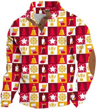 Generic Pull à col rond pour homme - Sweat de Noël tendance flocon de neige imprimé graphique - Sweat surdimensionné à manches longues - Col montant - Pull dh