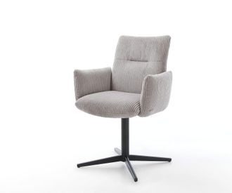 DELIFE Drehstuhl Jova-Flex mit Armlehnen Cord Silbergrau Fu&szlig;kreuz Schwarz 360&deg; drehbar Taschenfederkern, Esszimmerst&uuml;hle