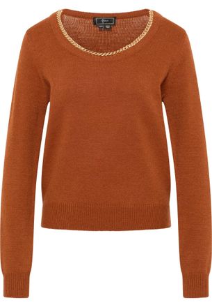 Faina Damen Strickpullover, Dunkelkamel, XS-S