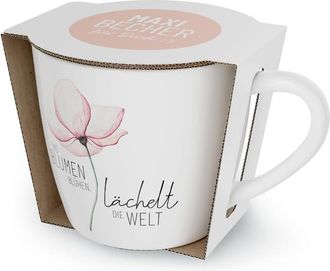 La Vida la Vida Maxi Becher f&uuml;r dich, Kaffeetasse, Teetasse, Tasse, 400ml, Wo Blumen bl&uuml;hen, l&auml;chelt die Welt
