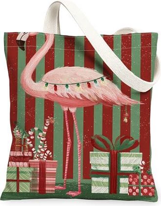 Generic Sacs fourre-tout en toile motif oiseau tropical de No&euml;l, sacs d&eacute;picerie r&eacute;utilisables, l&eacute;gers et lavables avec bandouli&egrave;re pour voyage, plage, pique-n