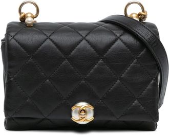 Chanel Hobo Bags - Mini Quilted Calfskin Pearl CC Accordion Flap - Gr. unisize - in Schwarz - f&uuml;r Damen