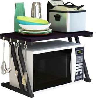 Generic &Eacute;tag&egrave;re Stable en Bois for Four &Agrave; Micro-Ondes avec Crochets, Support De, Grille R&ocirc;tir, Plan Travail for, Rangement Comptoir Cuisine(E)