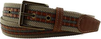 TigerTie Ceinture en tissu avec boucle en acier inoxydable et applications en cuir véritable - Largeur de la ceinture : 35 mm. - Beige - 90 cm tour de taille (