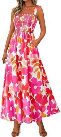 Generic Robe Florale &agrave; Bretelle Bustier A-Line Taille Haute pour Femme &agrave; la &Eacute;te Plage Mode Maxi Robes Fleurie Chic et Elegant Boheme sans Manches Robe Longue 