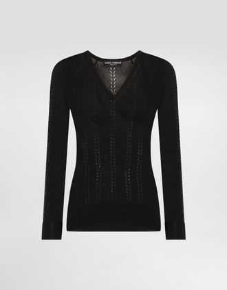 Dolce & Gabbana Pullover V-ausschnitt Aus Seide - Frau Strickwaren Schwarz 46