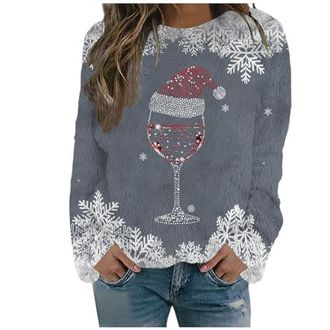 Generic Sweat-shirt de No&euml;l d&eacute;contract&eacute; &agrave; col rond et manches longues avec imprim&eacute; velours double face pour femme, gris fonc&eacute;, XXL