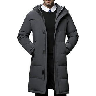 Generic Parka longue &agrave; capuche et fermeture &eacute;clair pour homme - Manteau dhiver chaud et matelass&eacute;, gris, XXL