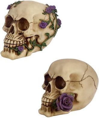 Puckator ALATOR Totenkopf mit violetter Rose, Mehrfarbig, Höhe 11 cm, Breite 9,5-10,5 cm, Tiefe 14 cm